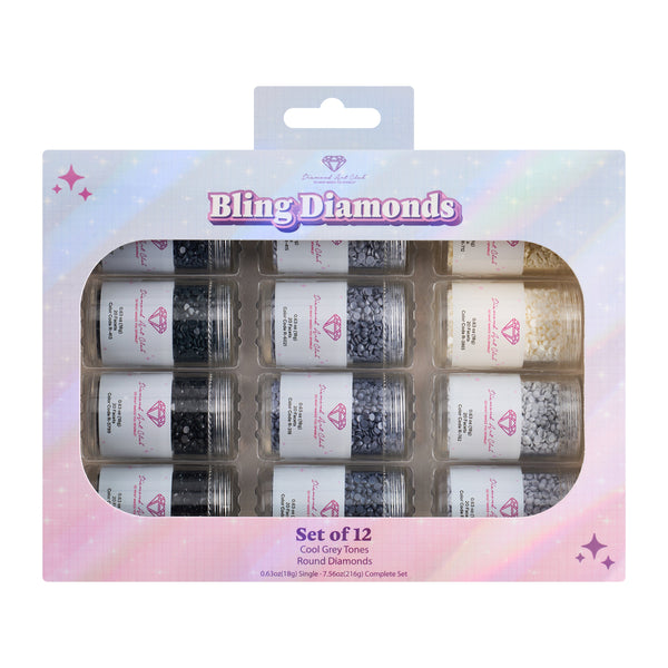 Bling Diamonds – Cool Gray Tones Round (Set of 12) – Diamond Art Club