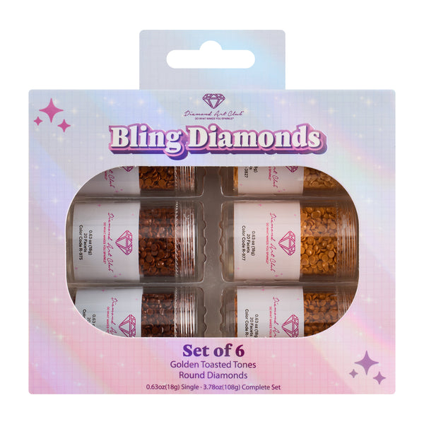 Bling Diamonds – Golden Toasted Tones Round (Set of 6) – Diamond Art Club