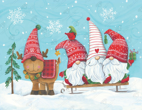 Elf Gnome Trio with Reindeer – Diamond Art Club